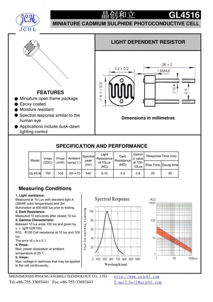 JCHL GL4516 datasheet preview