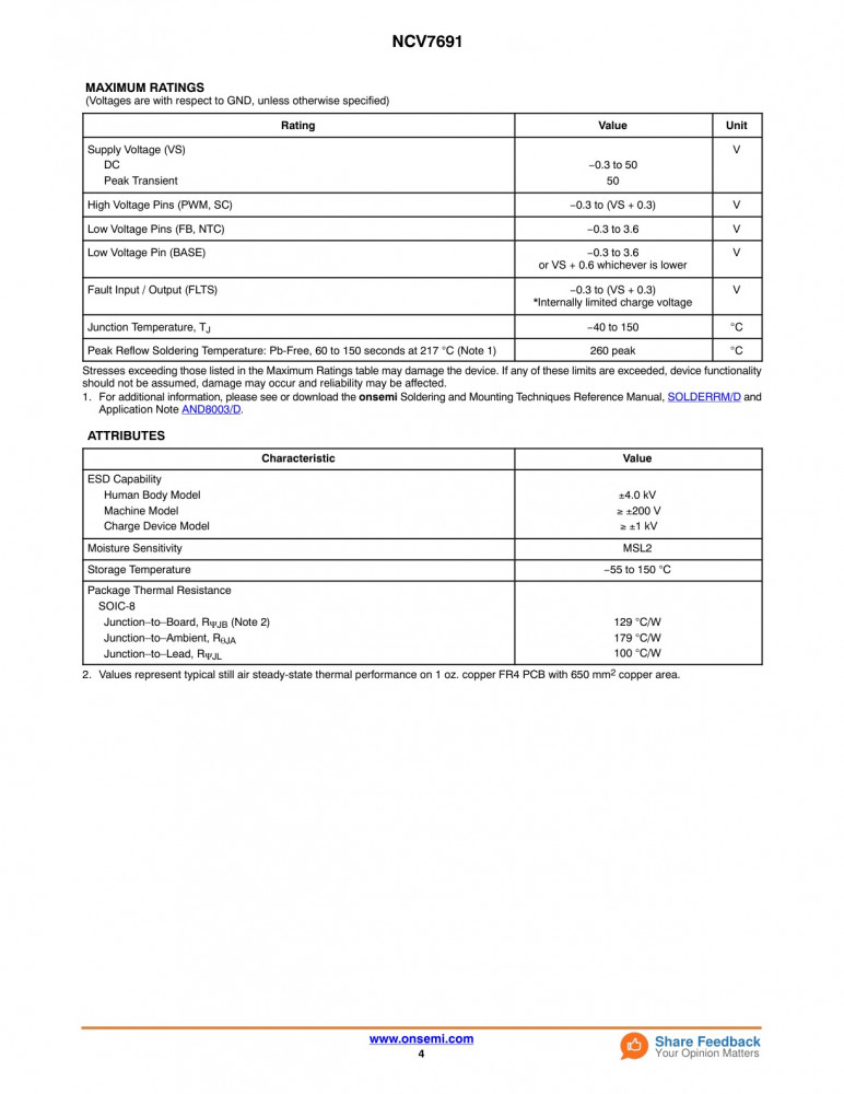 NCV7691 datasheet page 4