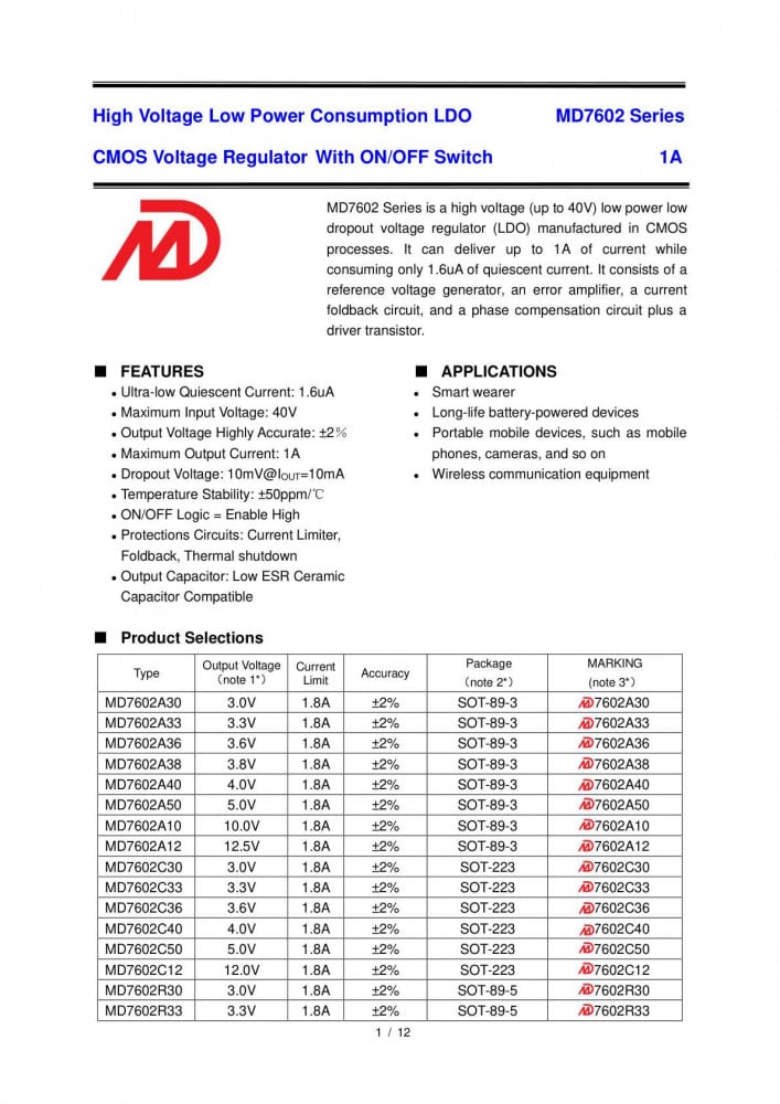 MD7602 datasheet page 1