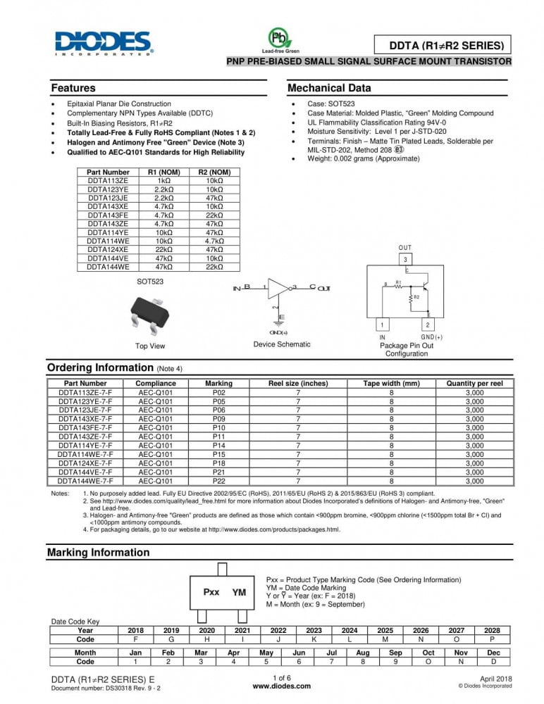 DDTA144VE-7-F datasheet page 1