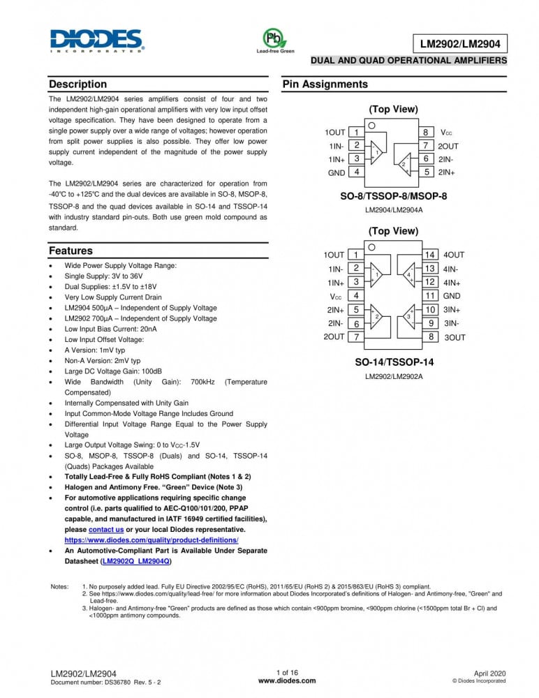 LM2902A datasheet page 1