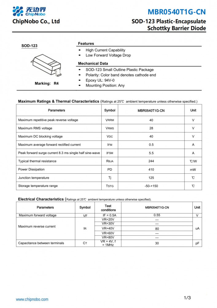 MBR0540T1G-CN datasheet page 1