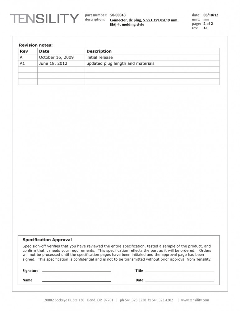 Tensility International 50-00048 specification page 2