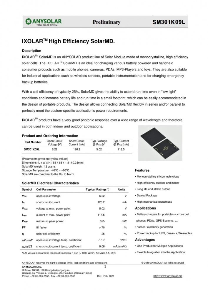 ANYSOLAR SM301K09L datasheet page 1