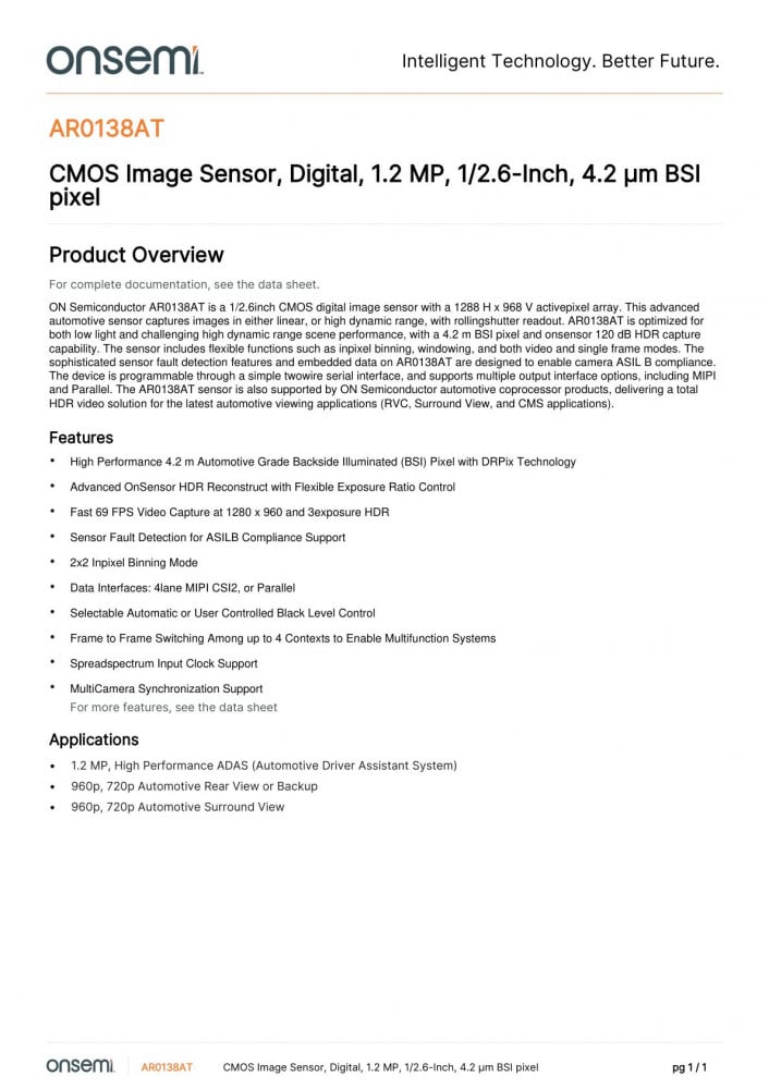 AR0138AT technical document preview