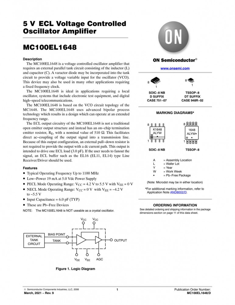 MC100EL1648 datasheet page 1