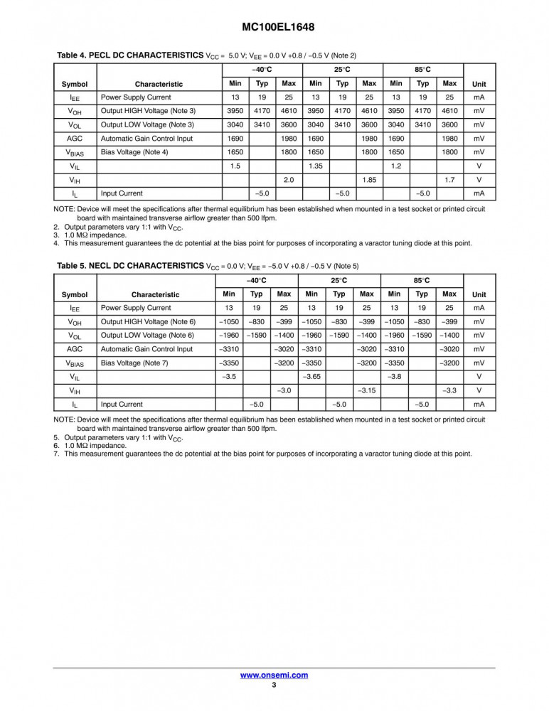 MC100EL1648 datasheet page 3