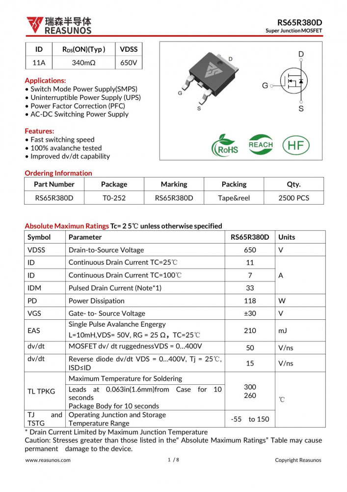 RS65R380D datasheet page 1