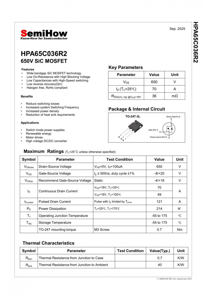 HPA65C036R2 datasheet page 1