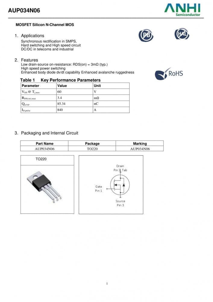 AUP034N06 datasheet page 1