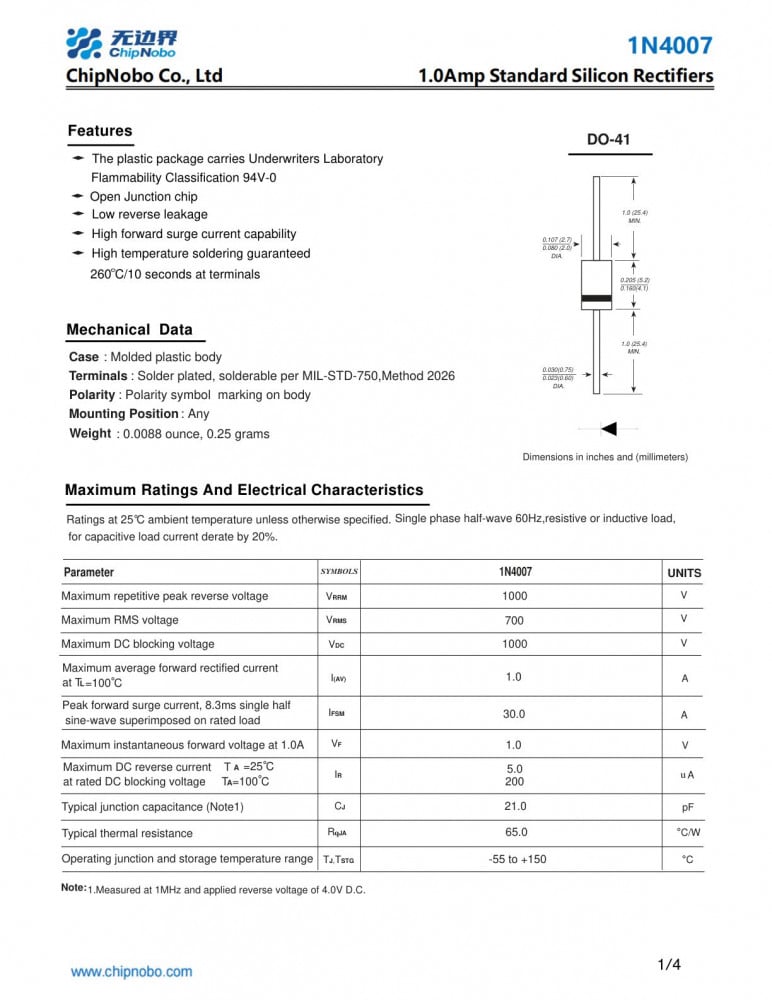 1N4007 technical document page 1