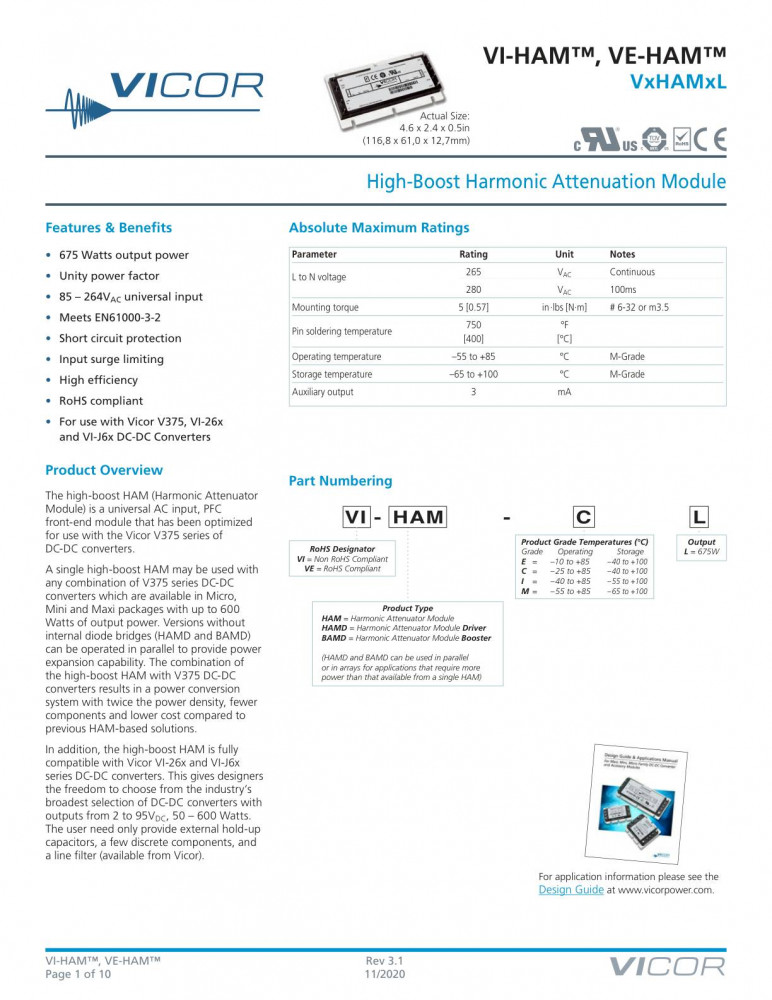 VI-HAM-EL datasheet page 1