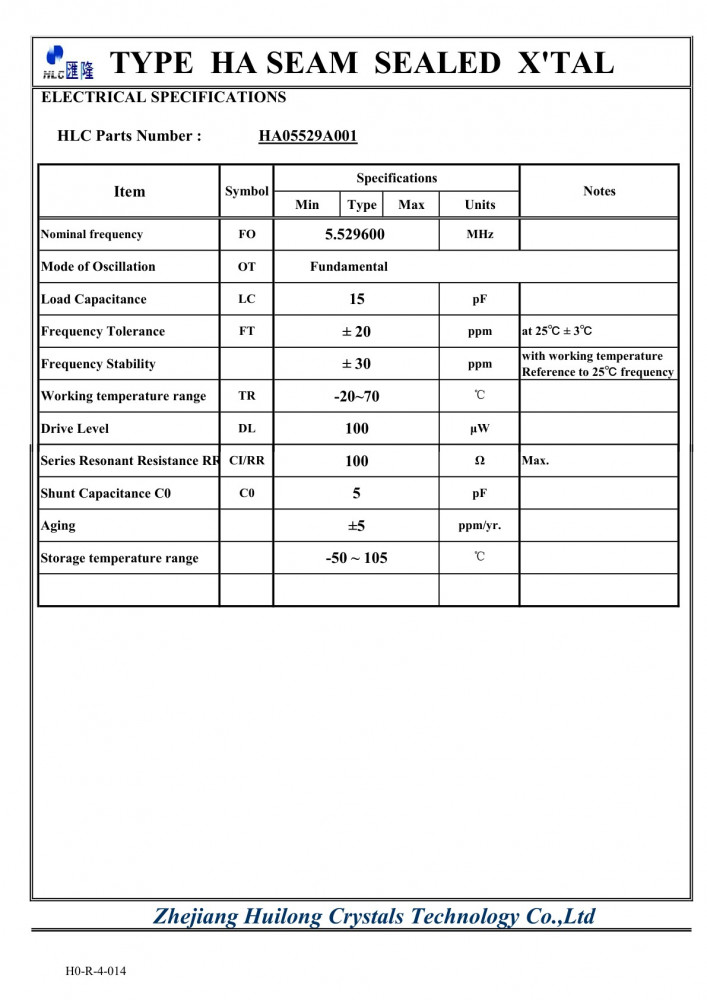HA05529A001 electrical specifications