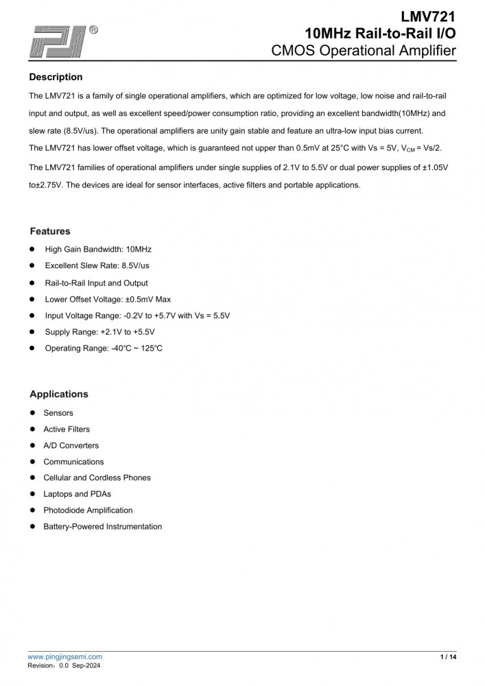 LMV721SE technical document page 1