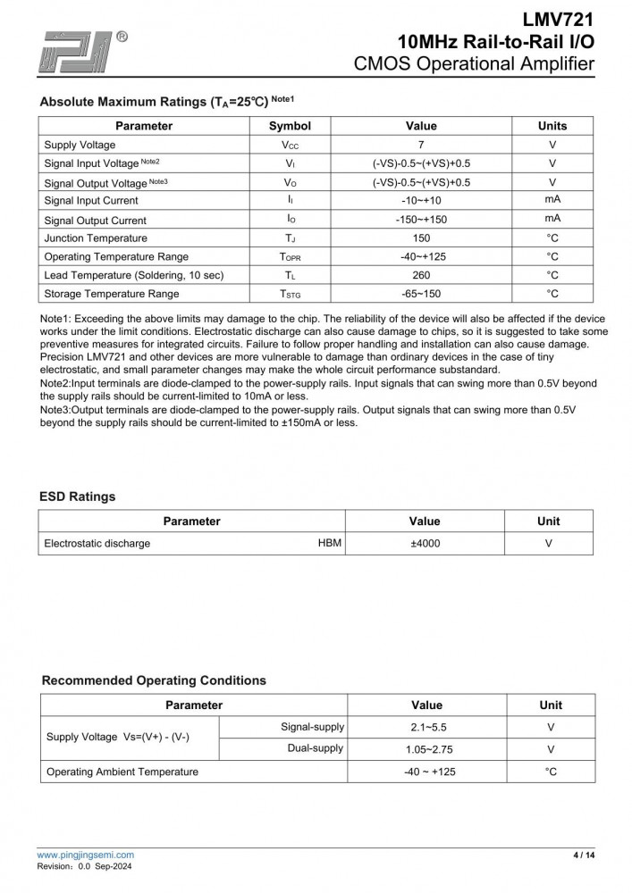 LMV721SE technical document page 4