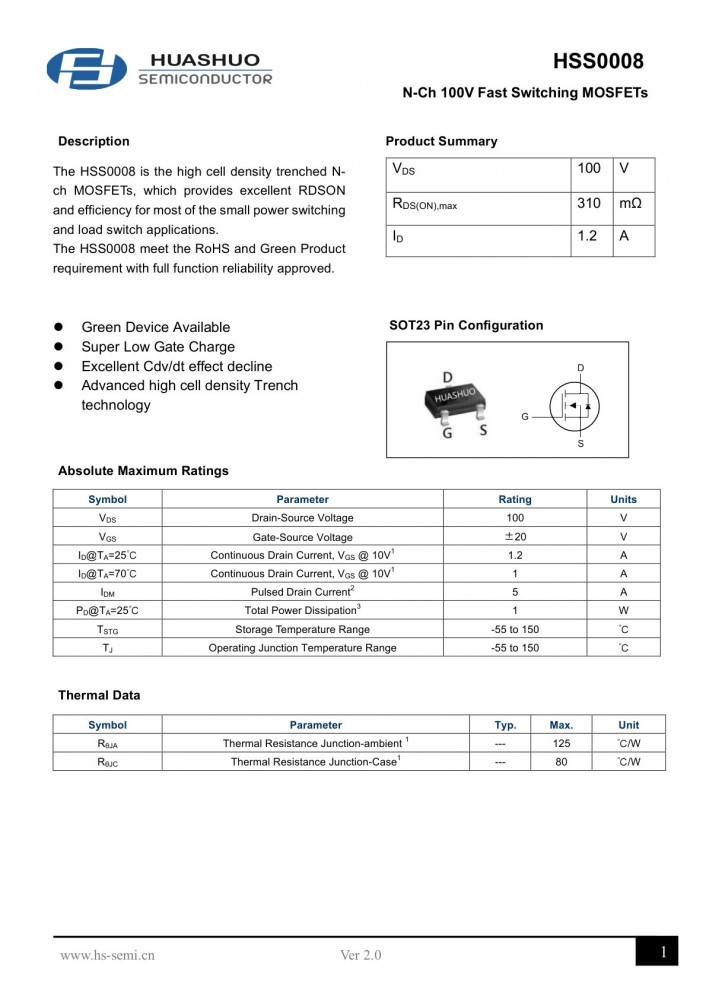 HSS0008 datasheet page 1