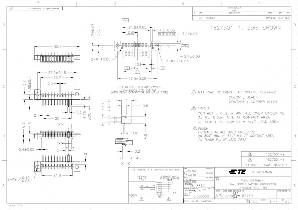 TE Connectivity 1827501-1 controlled drawing
