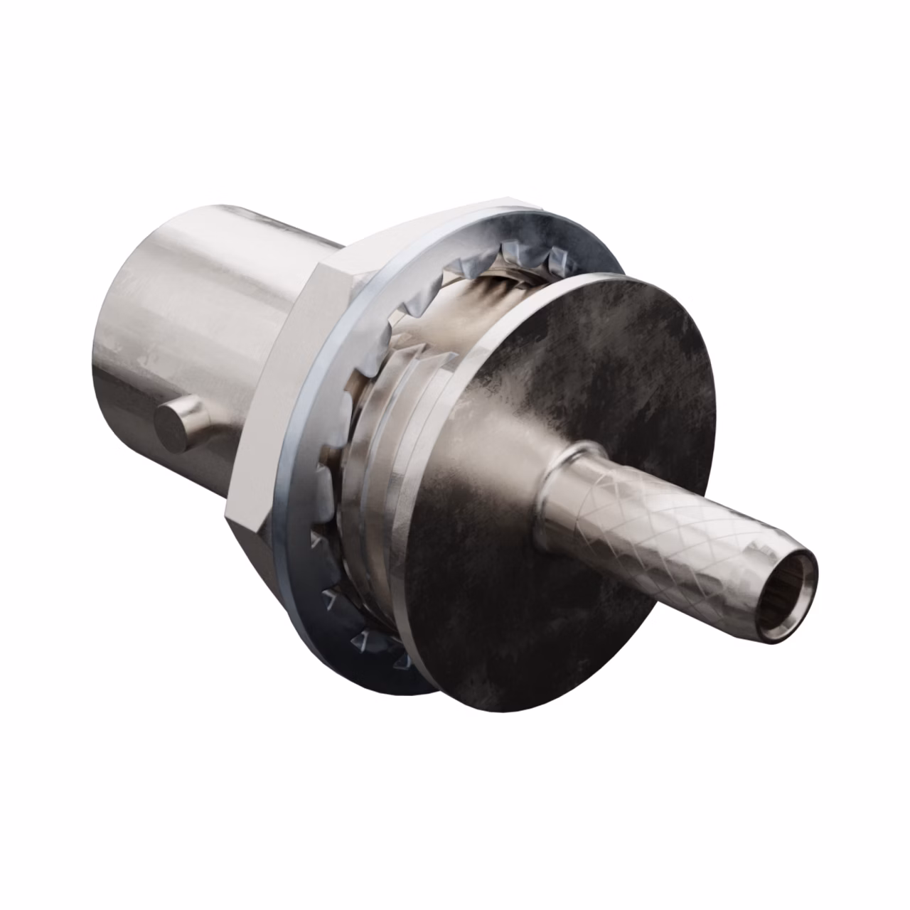 Mini-BNC Jack, Straight, Crimp, Bulkhead, RG-179 Cable, Brass Body, Nickel (Ni) Plated, with Jam Nut and Lockwasher, Tray, 75 Ohms for sale