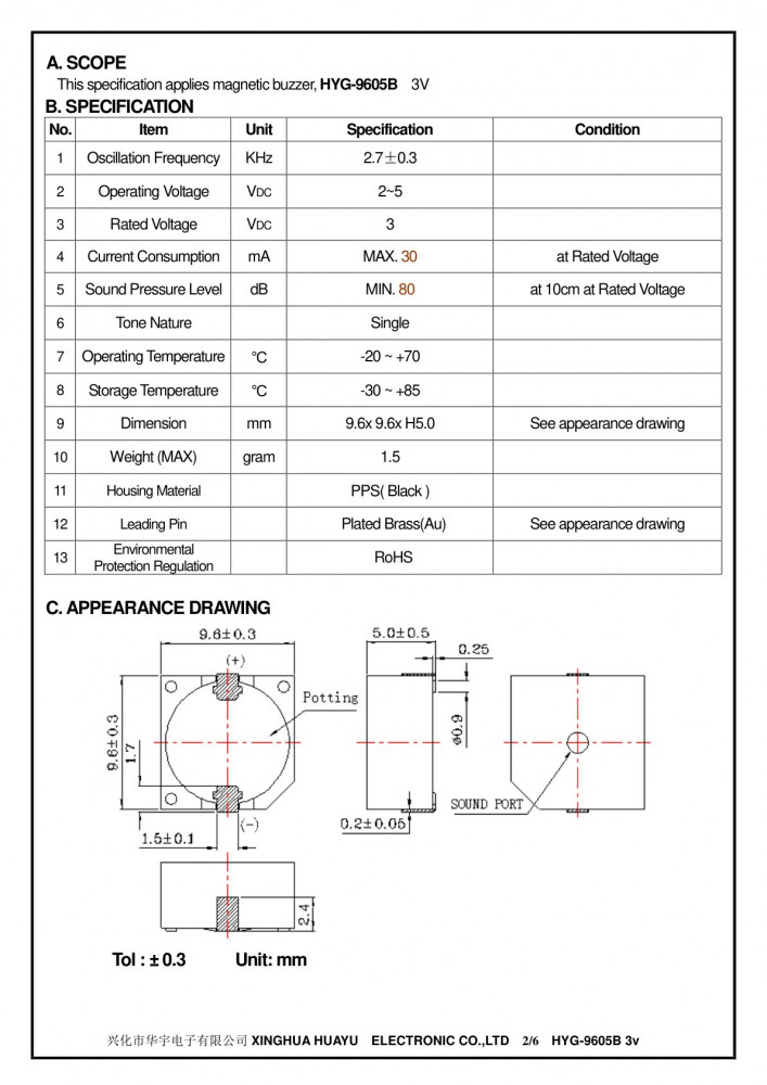 HYG-9605B 3V approval specification page 2