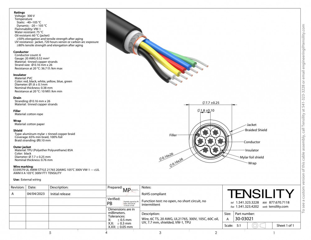 Tensility International 30-03021 product drawing and specification sheet