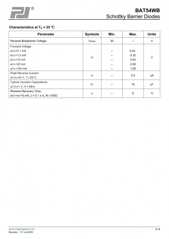 BAT54WB datasheet preview, page 2