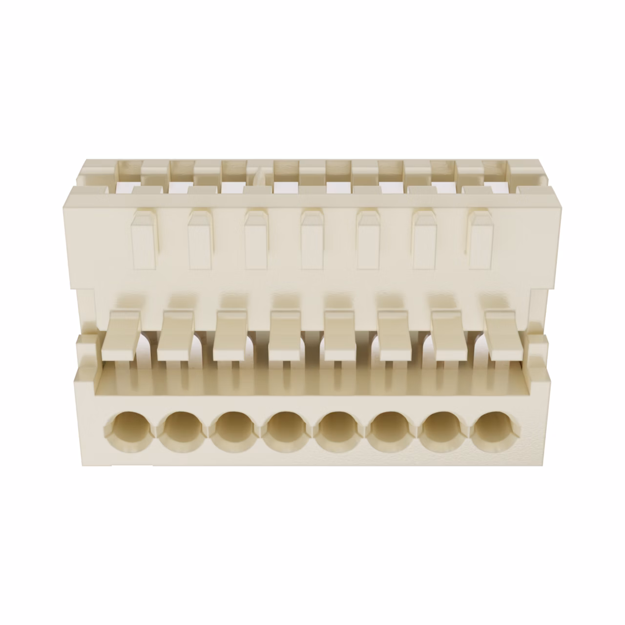 Appli-Mate RAST 2.5 Connector, 2.50mm Pitch, Female, 8 Circuits, Positions A and I Removed, Polarizing Rib Between 3/4, Locking Pips, Open Endwalls, Tin Plating for sale