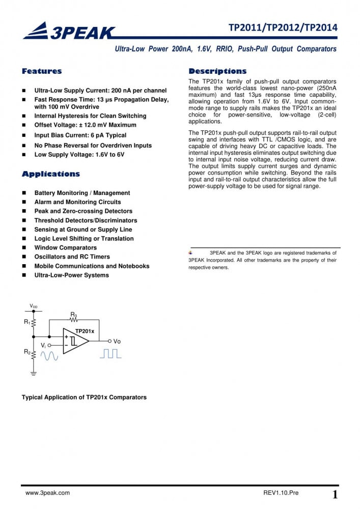 TP2011-CR datasheet page 1