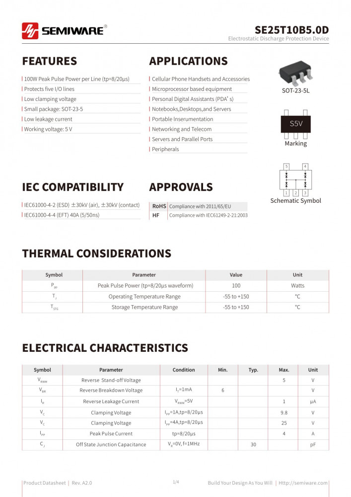 SE25T10B5.0D datasheet page 1