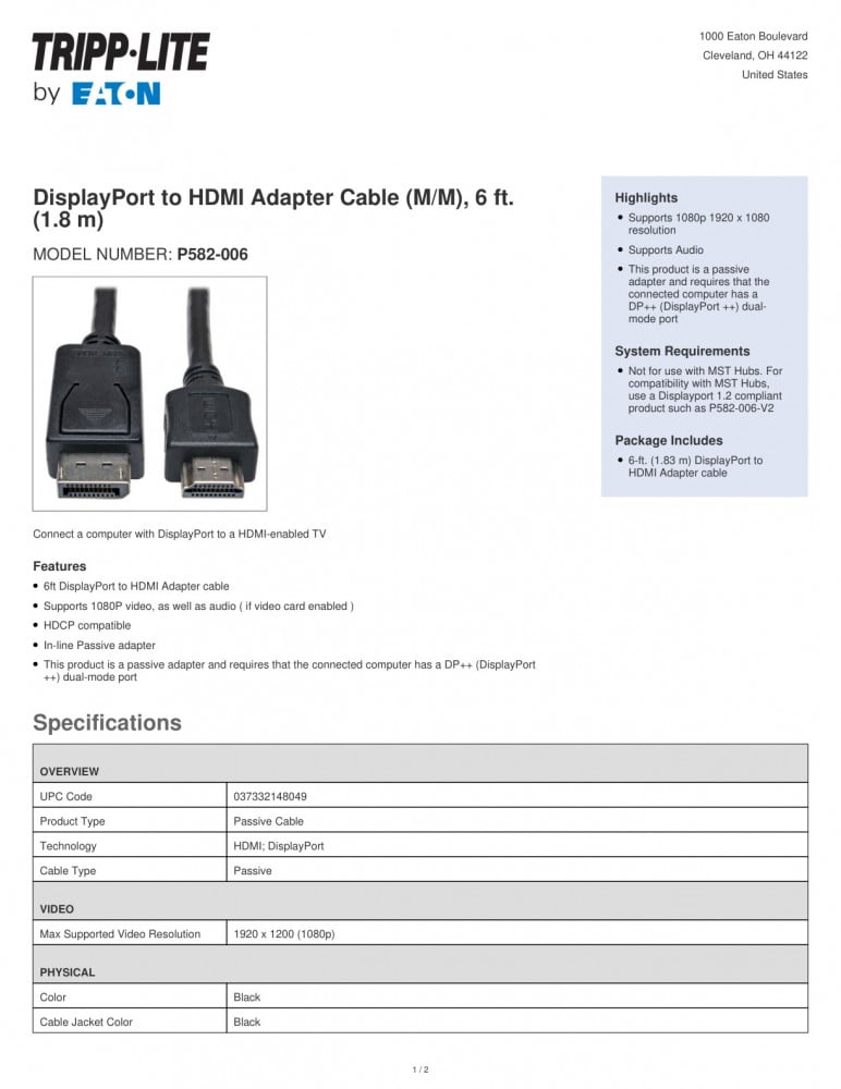 P582-006 technical document page 1