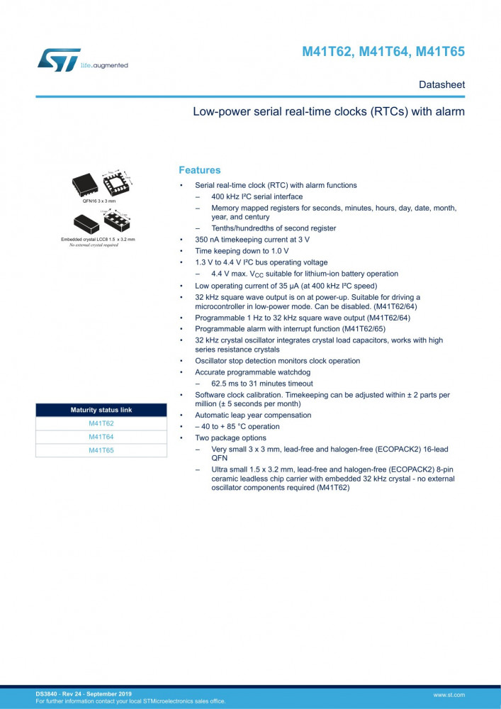 M41T62LC6F datasheet page 1