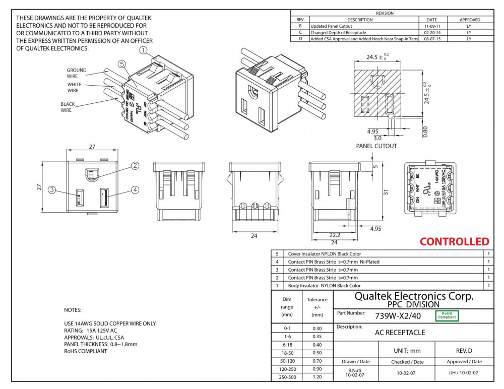 739W-X2/40 AC receptacle drawing sheet
