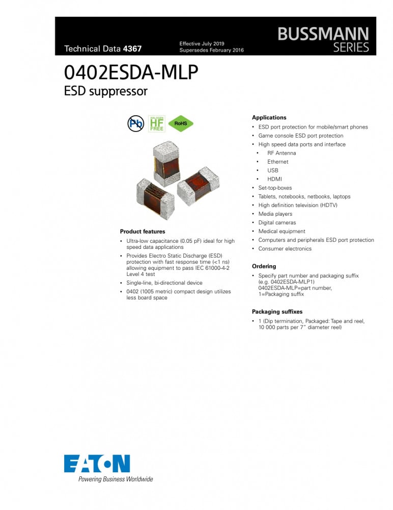 EATON 0402ESDA-MLP technical document page 1