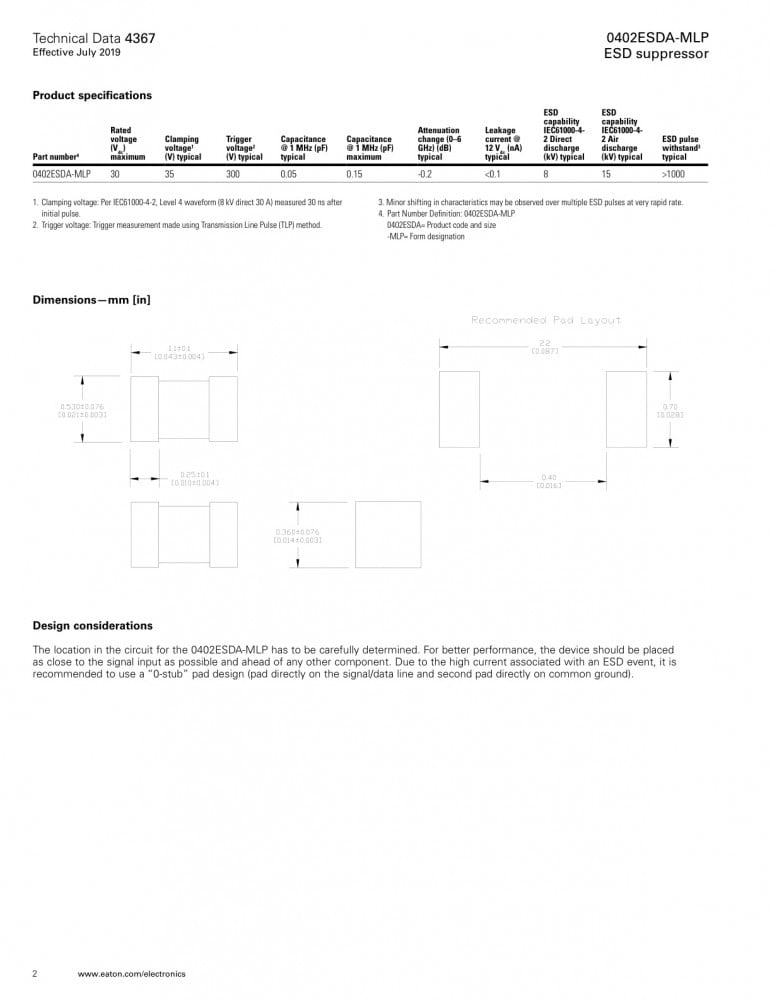 EATON 0402ESDA-MLP technical document page 2