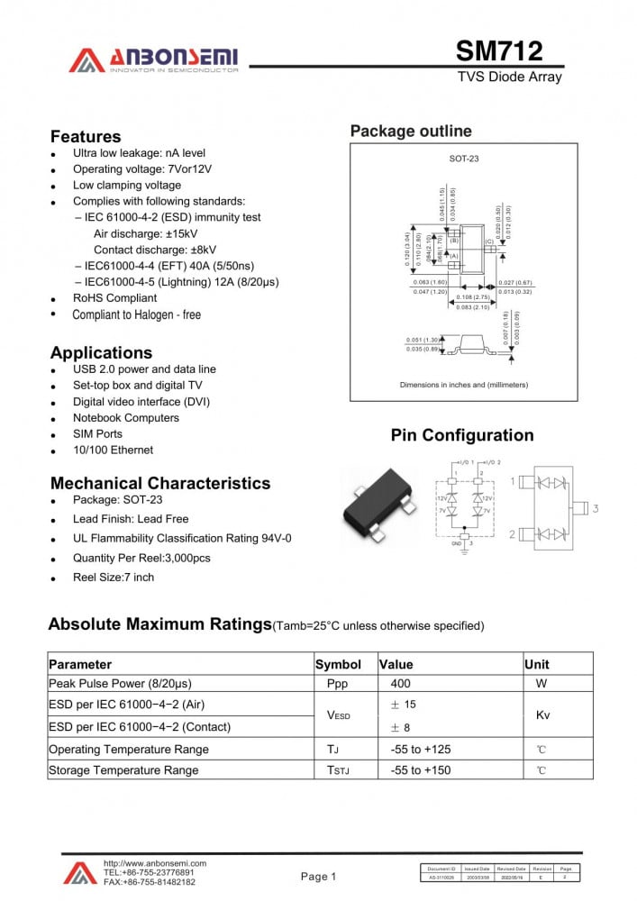 AnBon SM712 datasheet page 1