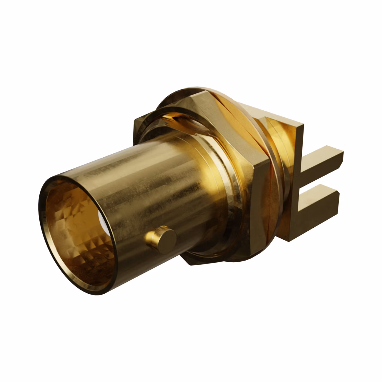 BNC Jack, Straight, PCB Receptacle, Edge Mount, Brass Body, Gold (Au) Plated, 3 GHz, For 2.13mm PCB Thickness, Tray, 75 Ohms for sale