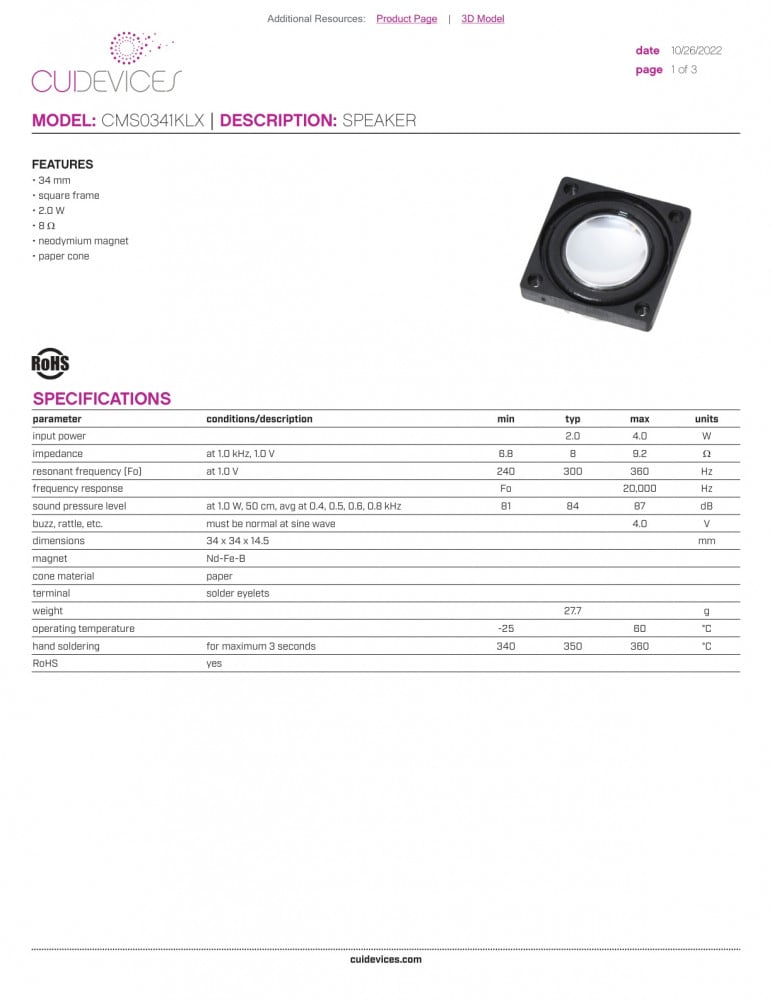 CMS0341KLX datasheet page 1
