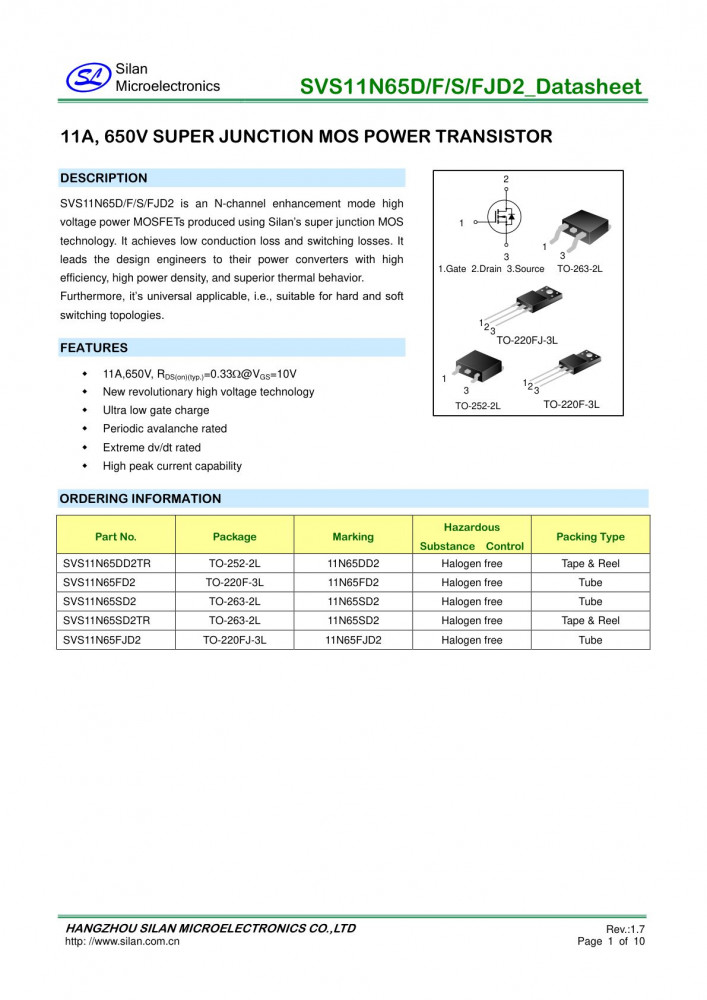 SVS11N65FJD2 datasheet page 1