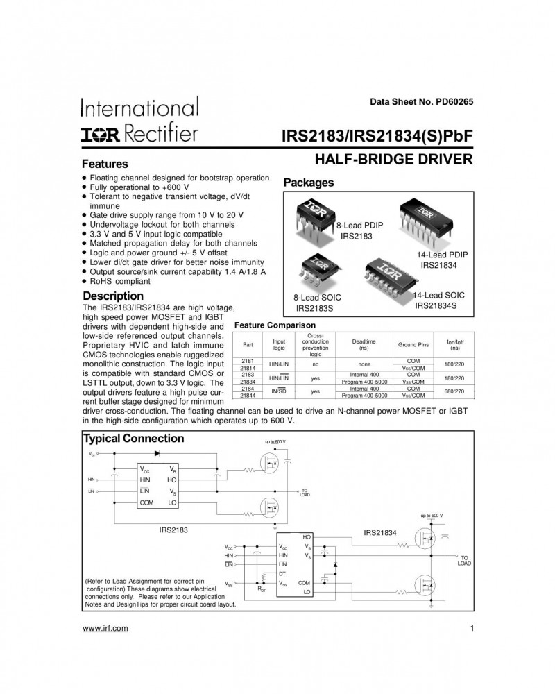 IRS2183 datasheet page 1