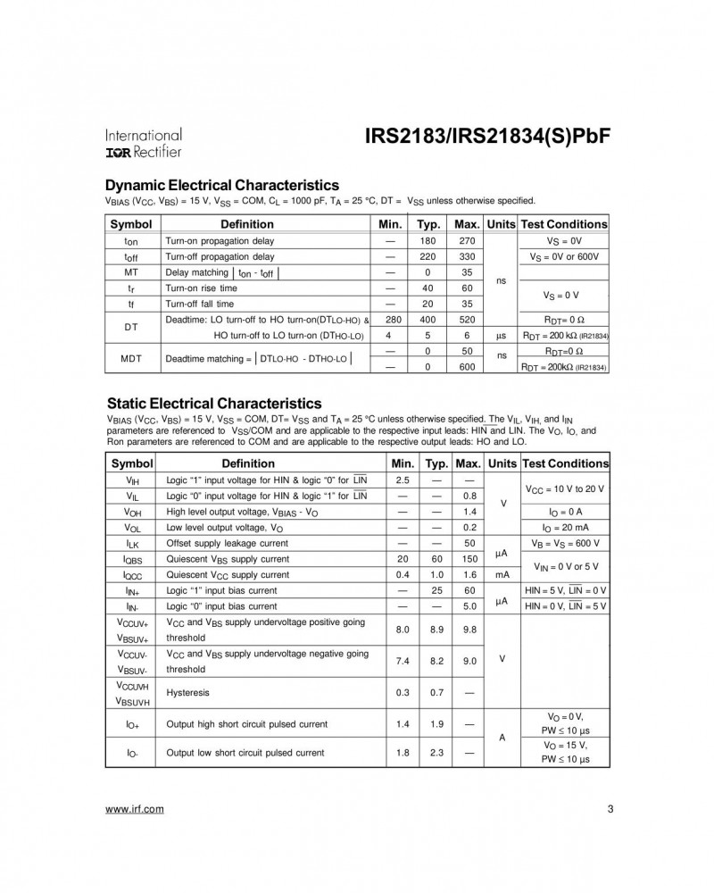 IRS2183 datasheet page 3