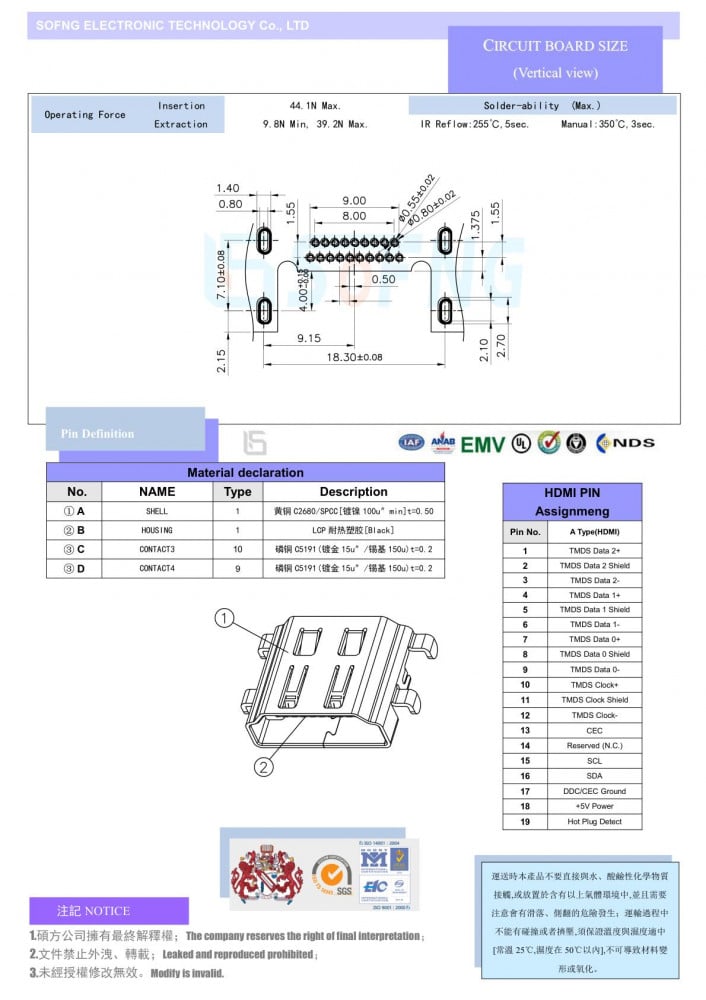 SOFNG HDMI-019P technical document page 2