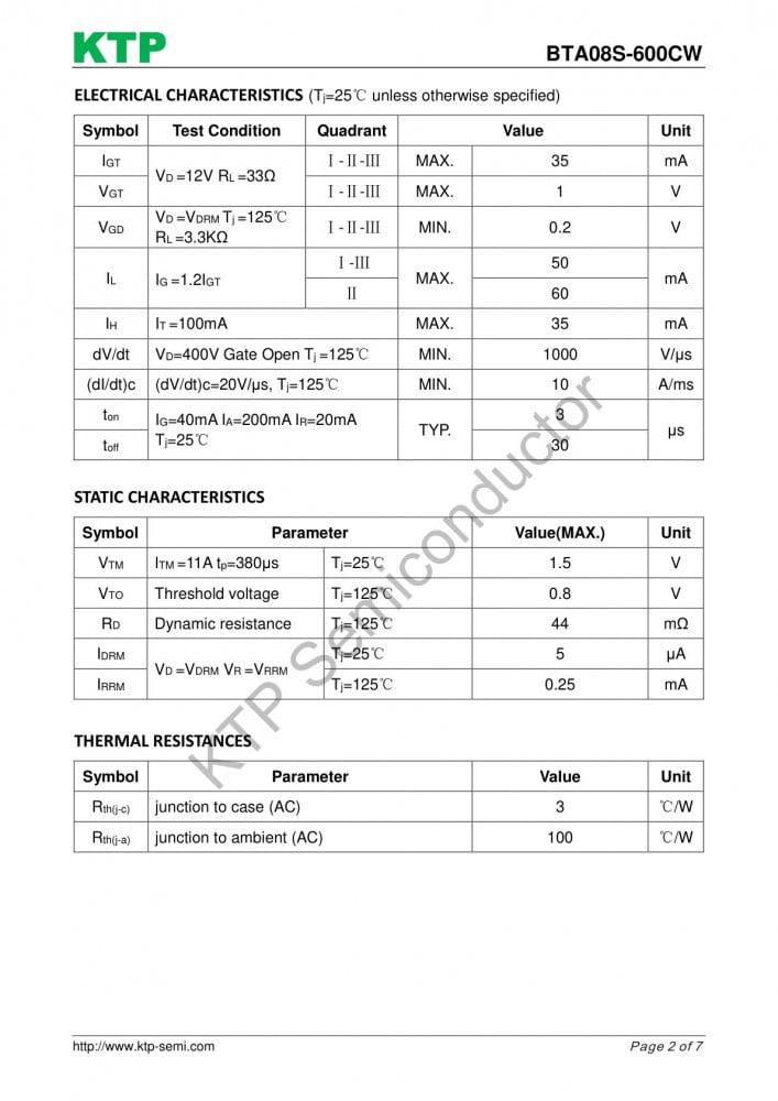 BTA08S-600CW datasheet page 2