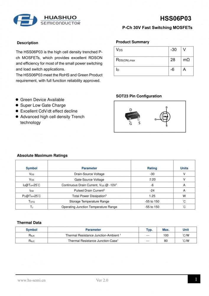 HSS06P03 datasheet page 1