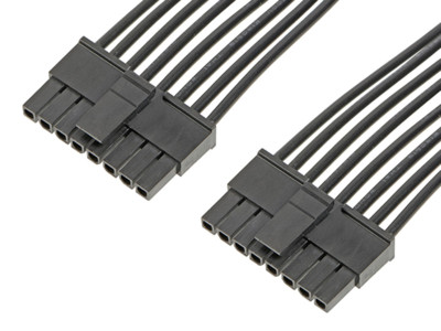 Micro-Fit 3.0 Male-to-Pigtail Off-the-Shelf (OTS) Cable Assembly, Single  Row, 150.00mm Length, Gold (Au) Plating, 8 Circuits, Black