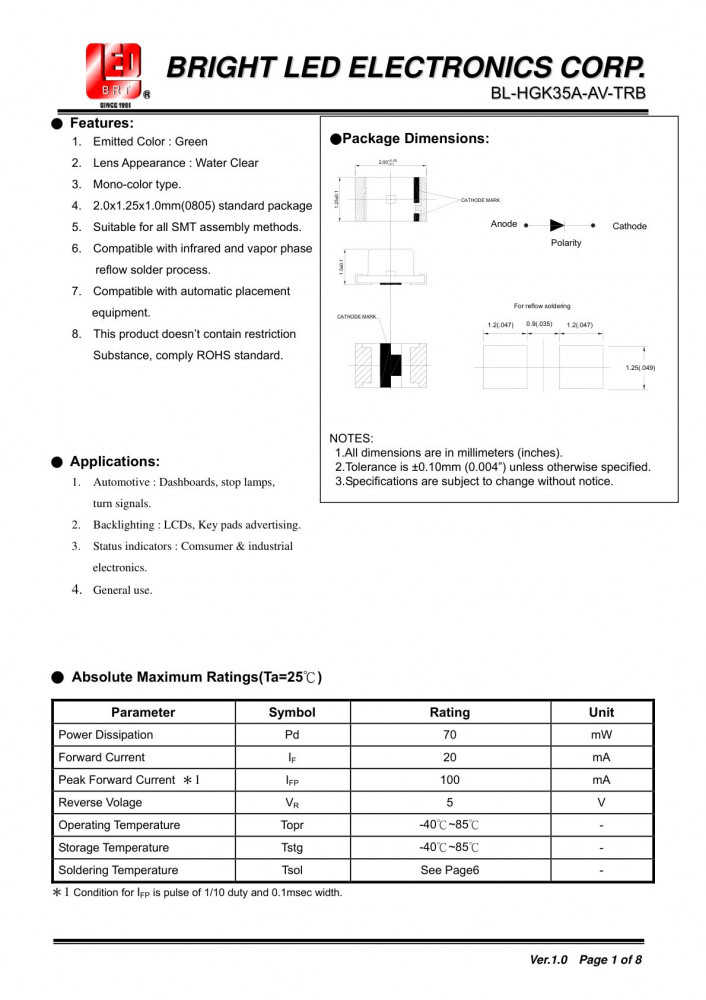 BL-HGK35A-AV-TRB datasheet page 1