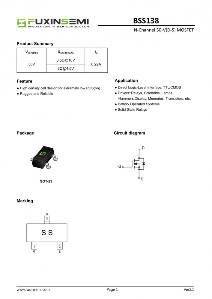 FUXINSEMI BSS138 datasheet page 1