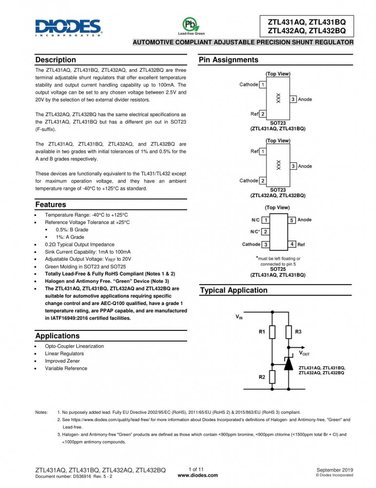ZTL431BQE5TA datasheet page 1