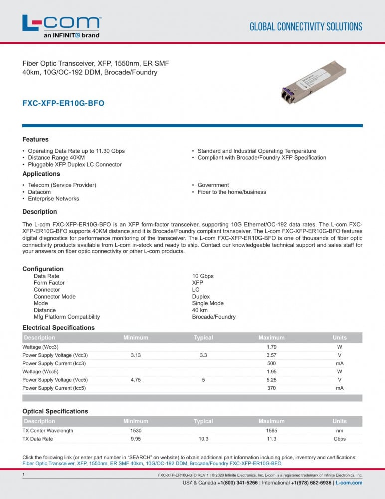 FXC-XFP-ER10G-BFO datasheet page 1