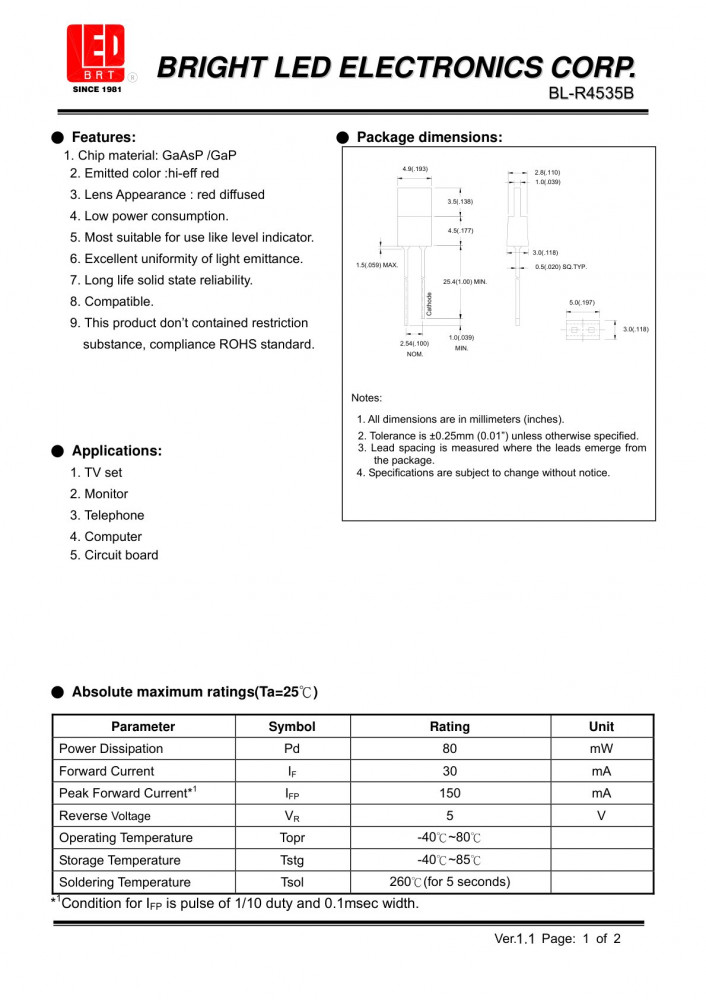 BL-R4535B datasheet page 1