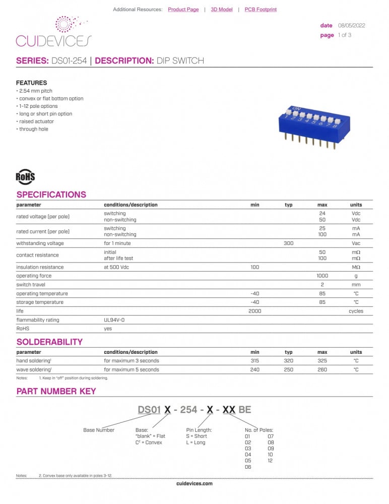 DS01-254-S-01BE datasheet page 1