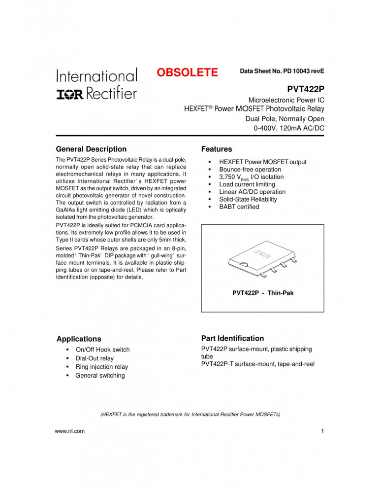PVT422P datasheet page 1